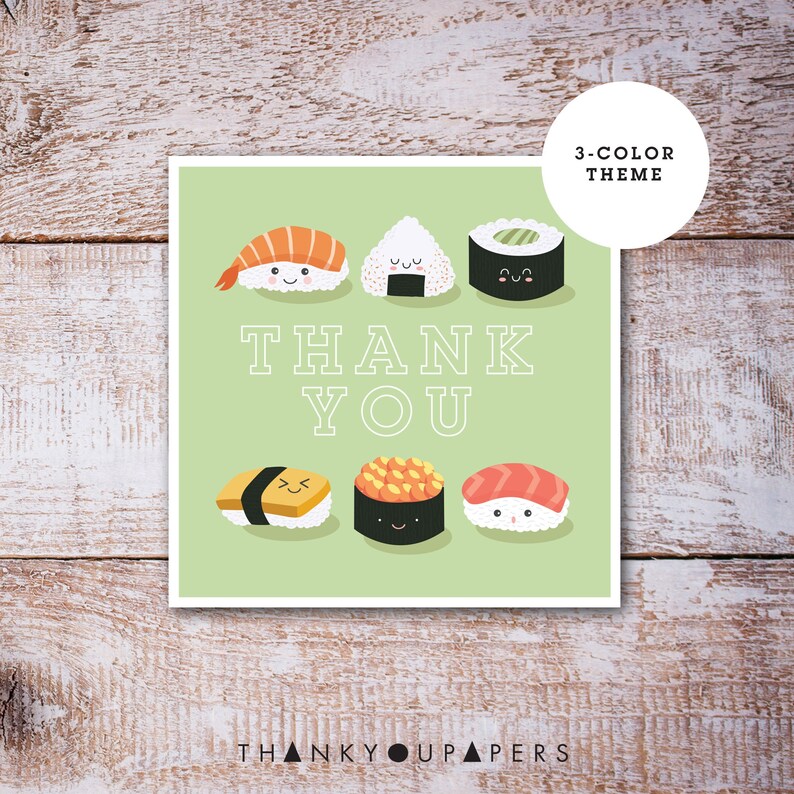 Sushi Thank You Card Kawaii Sushi Birthday Baby Shower - Etsy