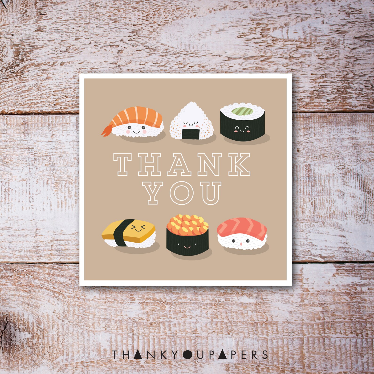 Sushi Thank You Card Kawaii Sushi Birthday Baby Shower - Etsy