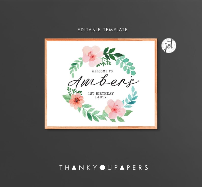 Custom Floral Sign Botanical Pink Floral Greenery Watercolor Babyshower ...