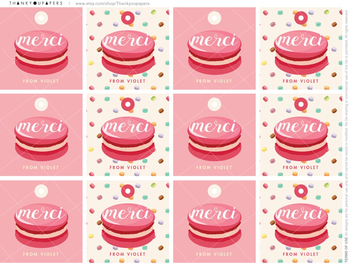 Macaron Merci Party Favor Tag Printable DIGITAL FILE DIY - Etsy