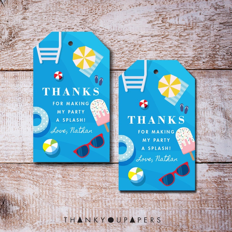 Summer Pool Party Splash Favor Tag Thank You Birthday Party | Etsy