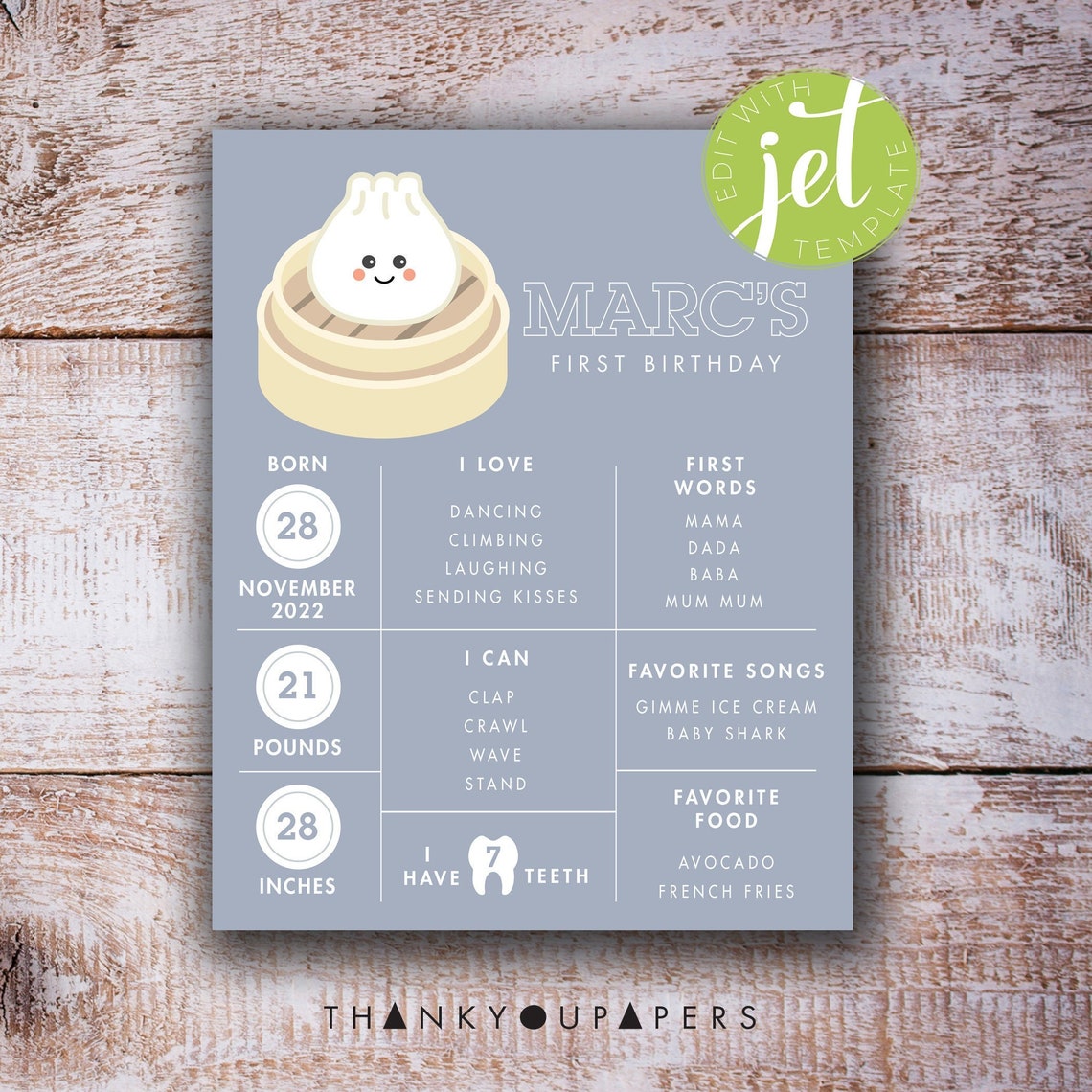 Dumpling Baby Dumpling Birthday Milestone Doljanchi Printable - Etsy