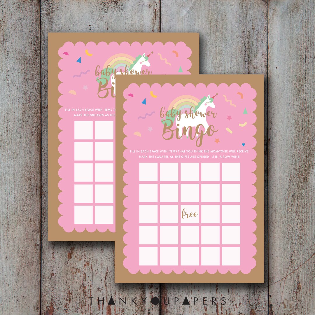 Unicorn Baby Shower Bingo Game, Oh Baby, Magical Rainbow Baby Shower ...