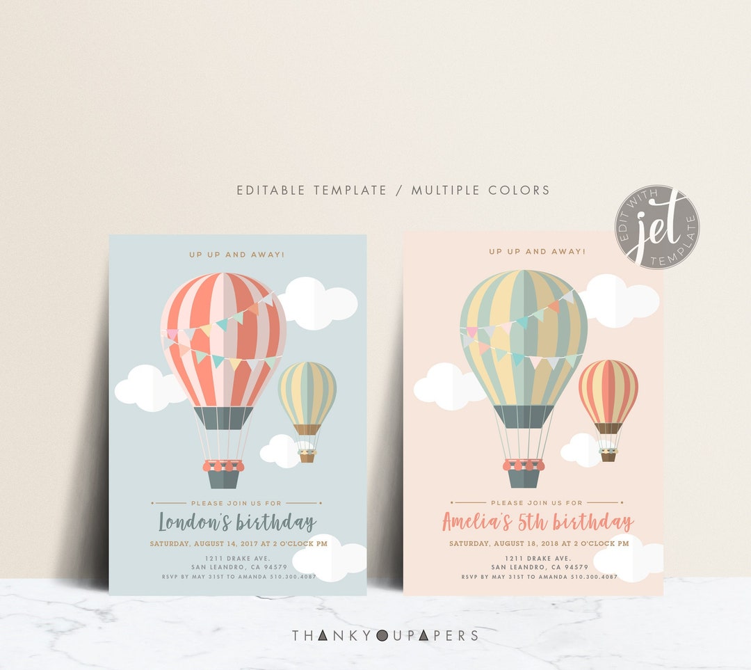 Hot Air Balloon Invitation, Birthday Invitation, Hot Air Balloon Party ...