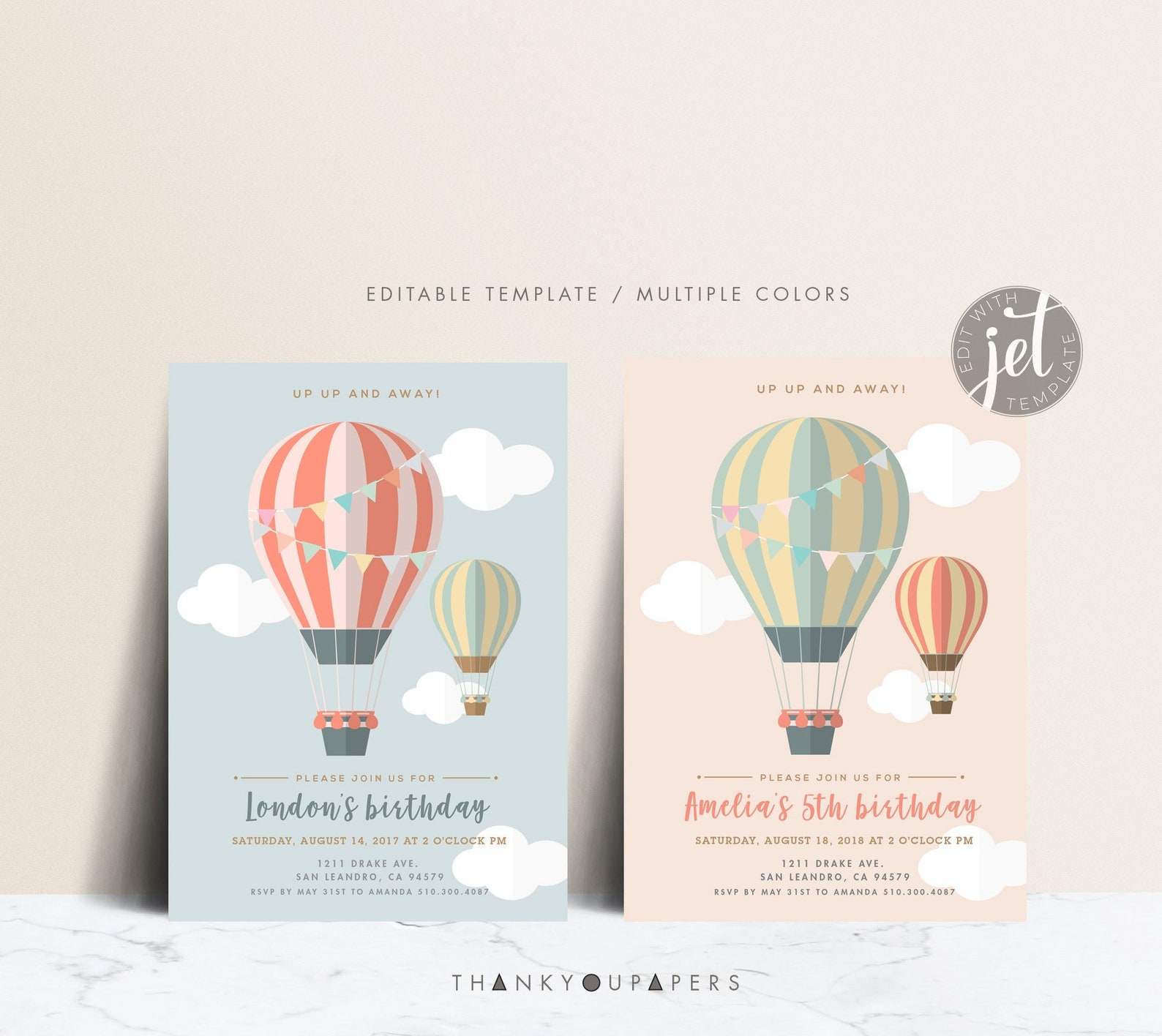 Hot Air Balloon Invitation Birthday Invitation Hot Air - Etsy