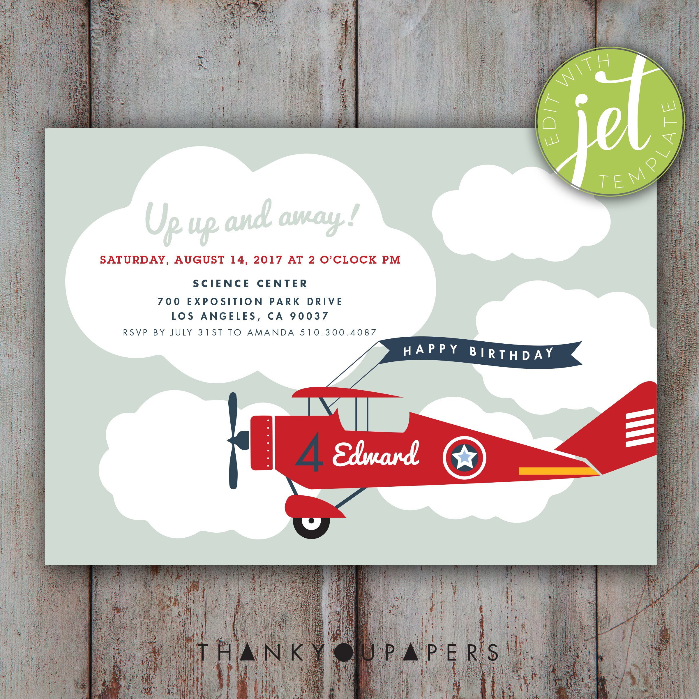 Airplane Invitation, Airplane Birthday Invitation, Airplane Party ...