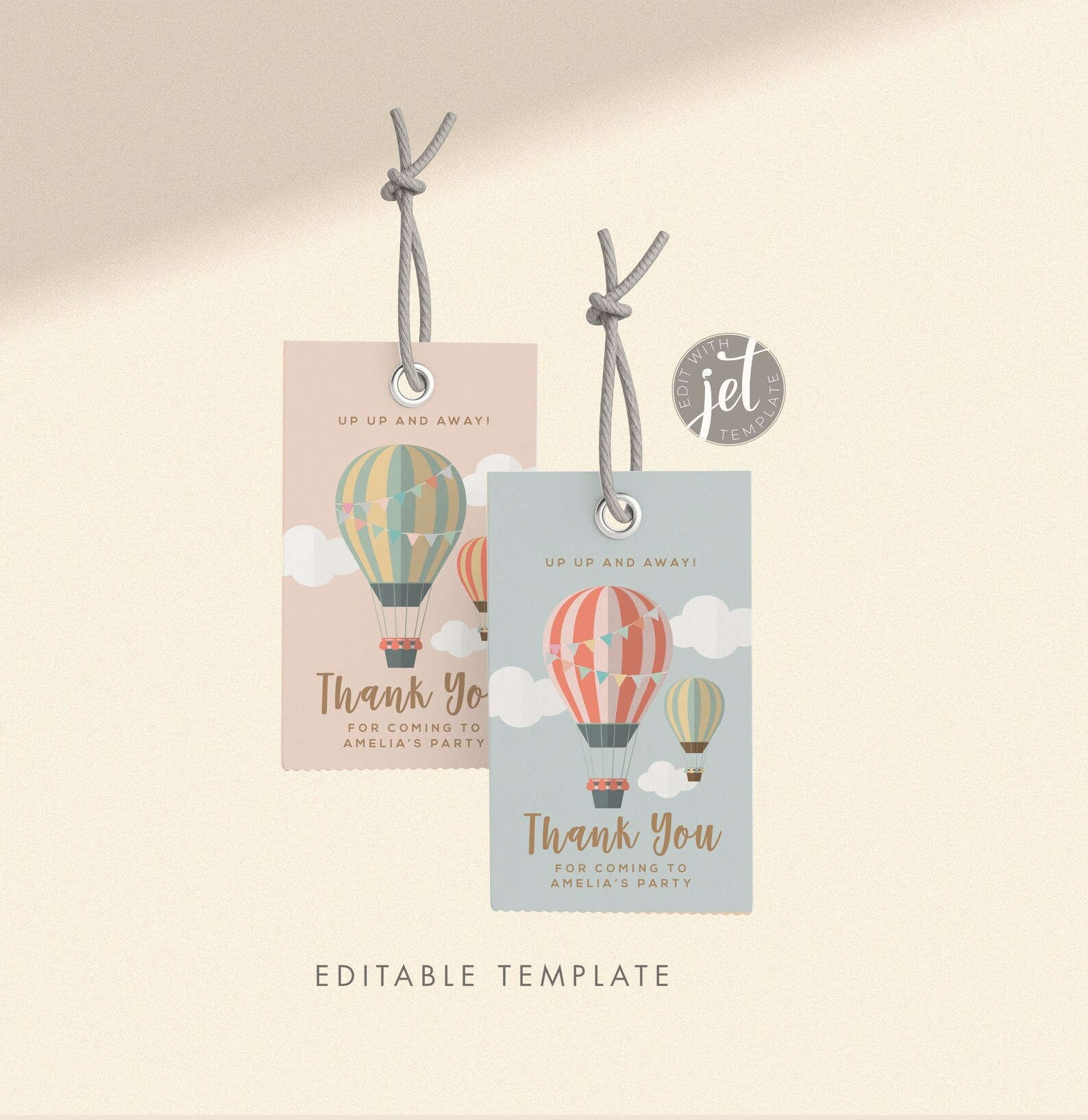 Hot Air Balloon Tag Hot Air Balloon Thank You Tag Birthday - Etsy