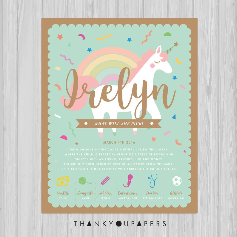 Dolajnchi Doljabi Board Korean First Birthday Custom Boy or Girl Korean ...