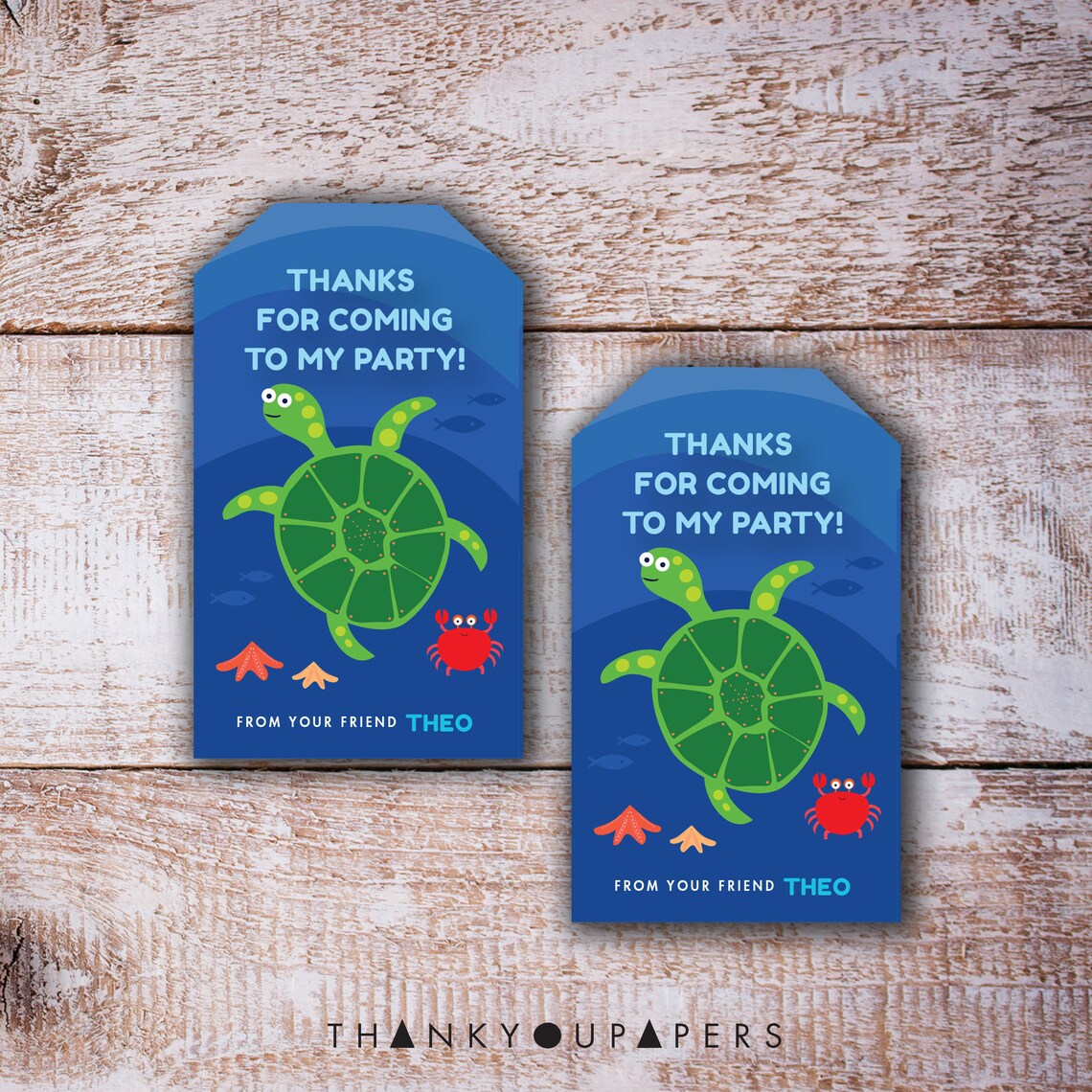 Sea Turtle Tag Splash Thank You Tag Birthday Party Sea Animal - Etsy