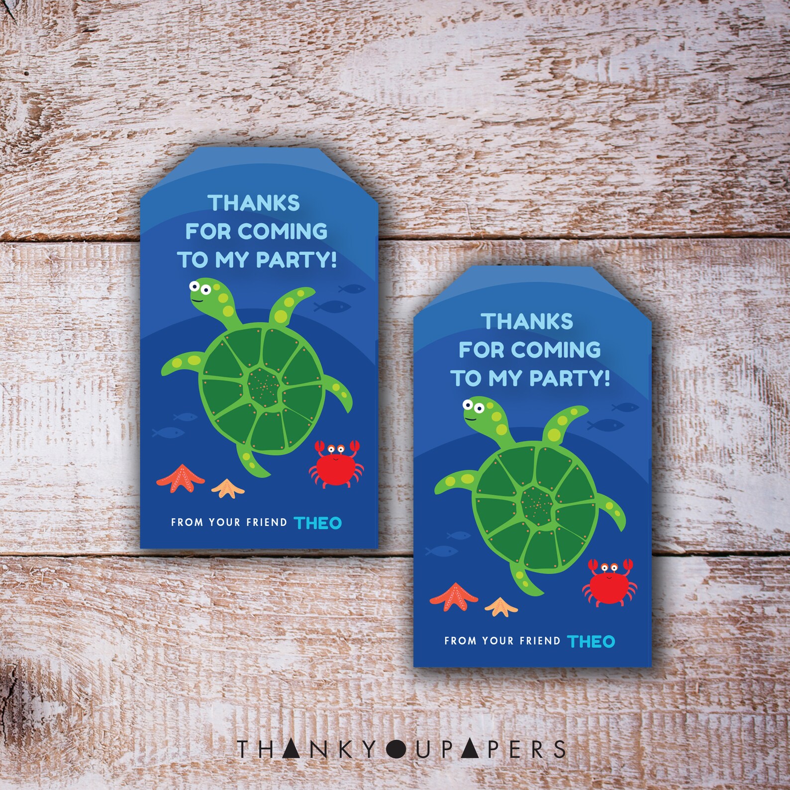 Sea Turtle Tag Splash Thank You Tag Birthday Party Sea Animal - Etsy