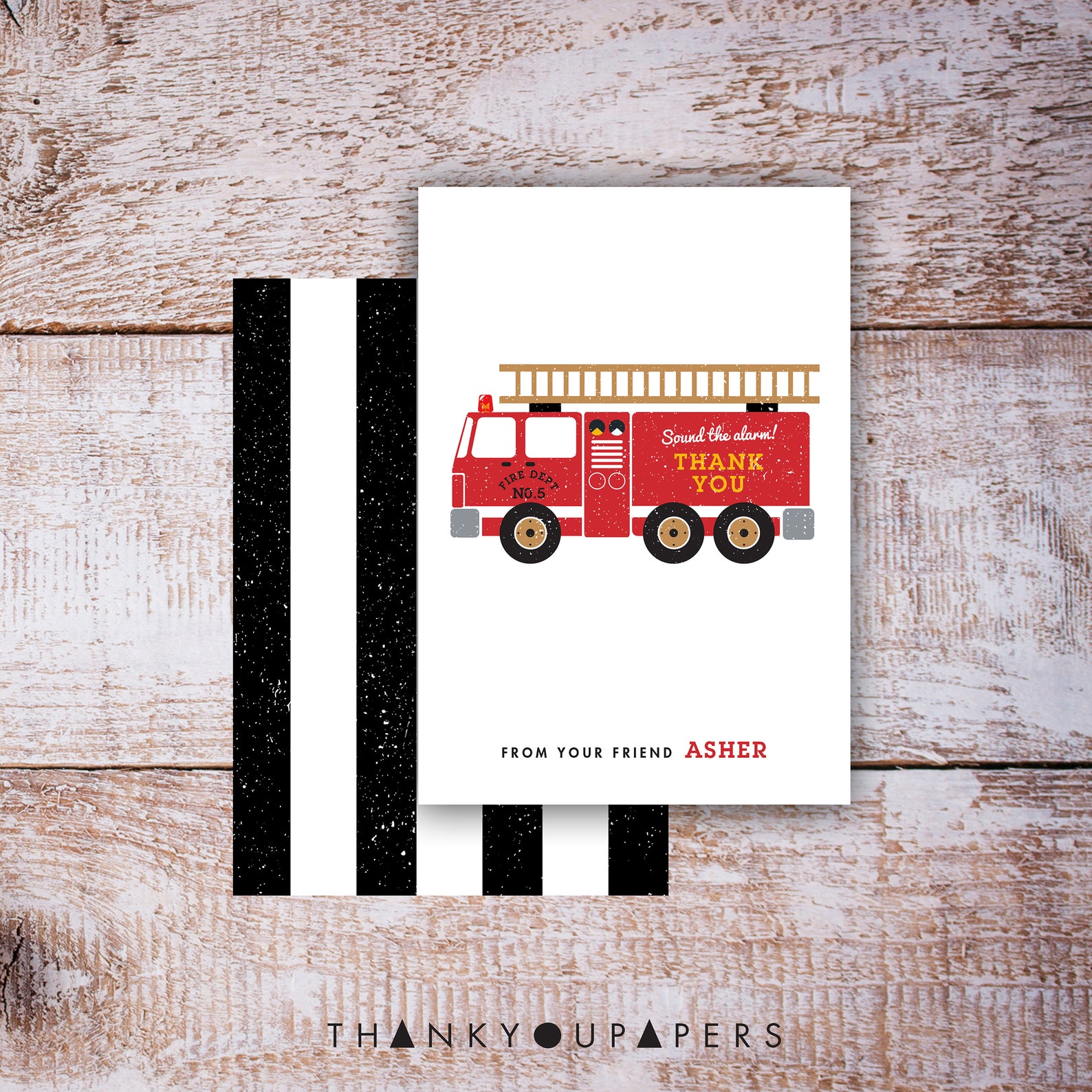 Fire Truck Thank You Card Fire Truck Birthday Sound the - Etsy