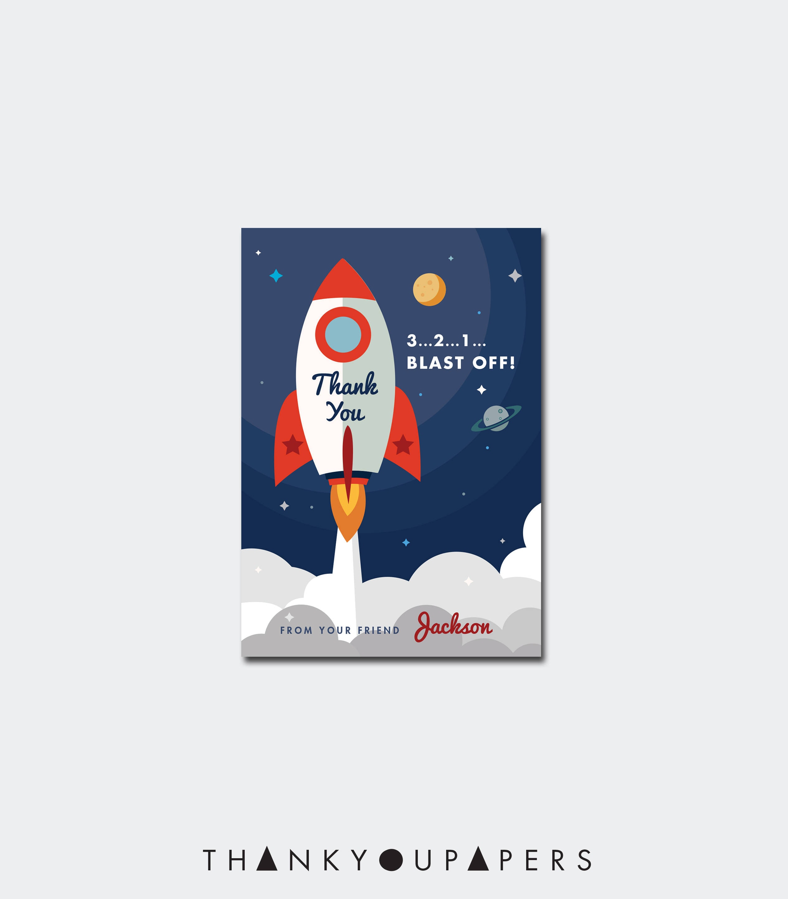 Rocket Thank You Card, Space Rocket Birthday, Rocket Party, Moon Cloud ...