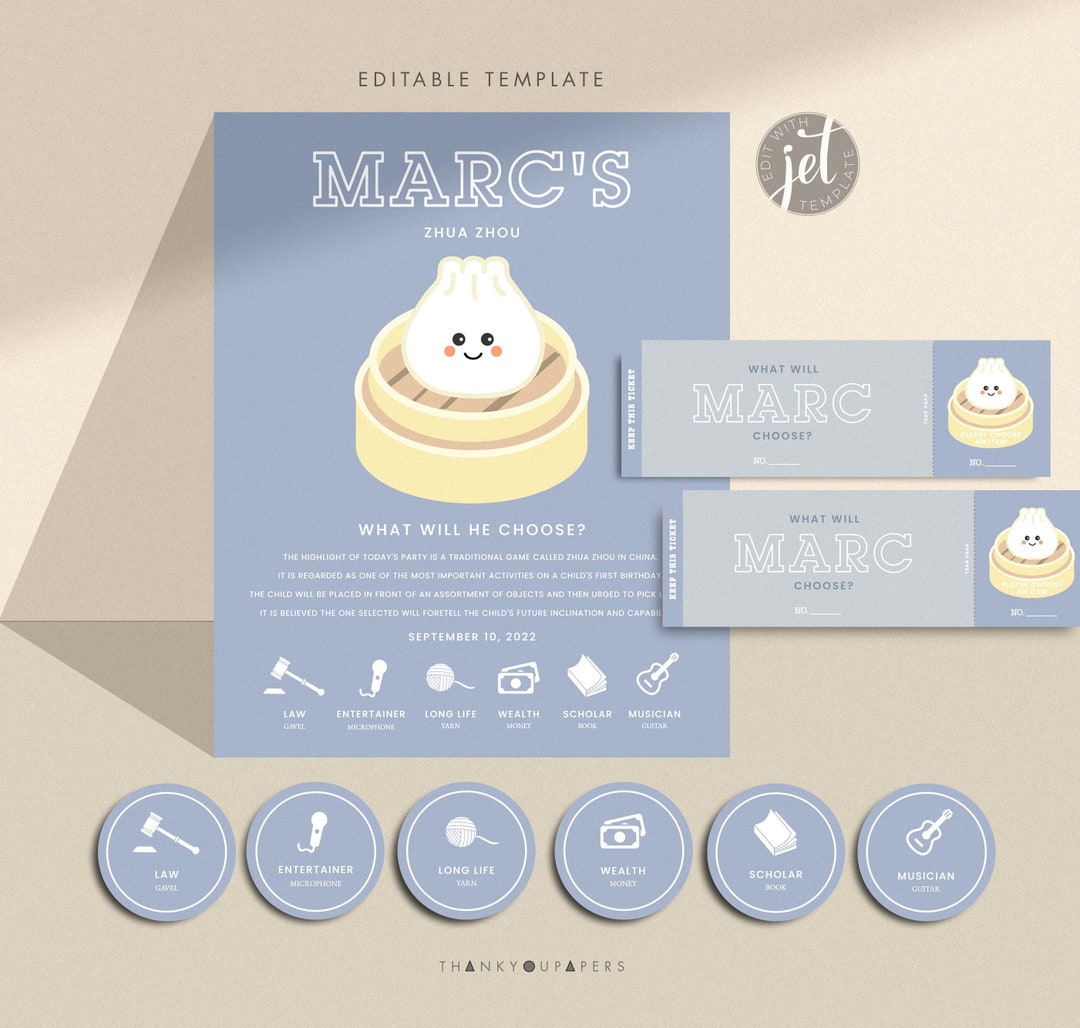 Doljabi Board Set: Korean First Birthday, Zhuazhou Theme (digital File ...