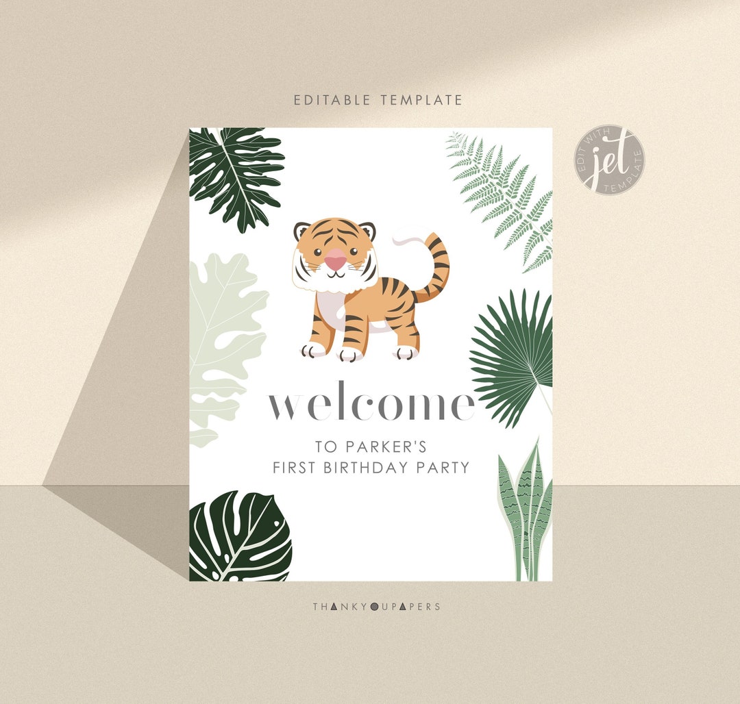 Tiger Jungle Foliage Poster Welcome Sign, Baby Shower Doljanchi ...