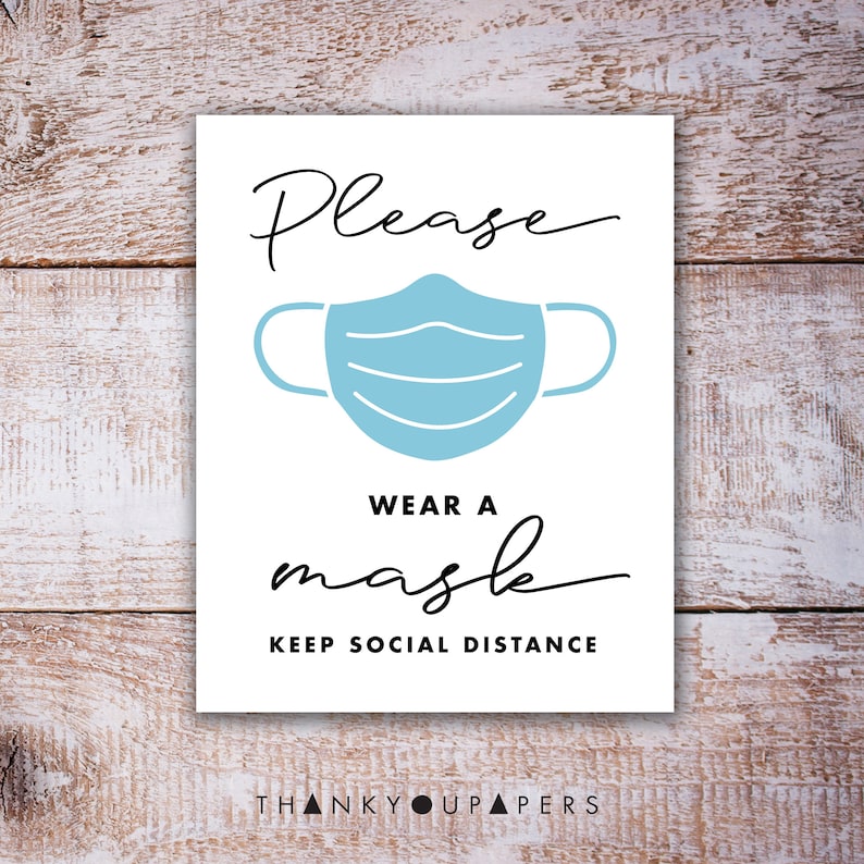 Please Wear a Mask Keep Social Distance Poster Printable, Business ...