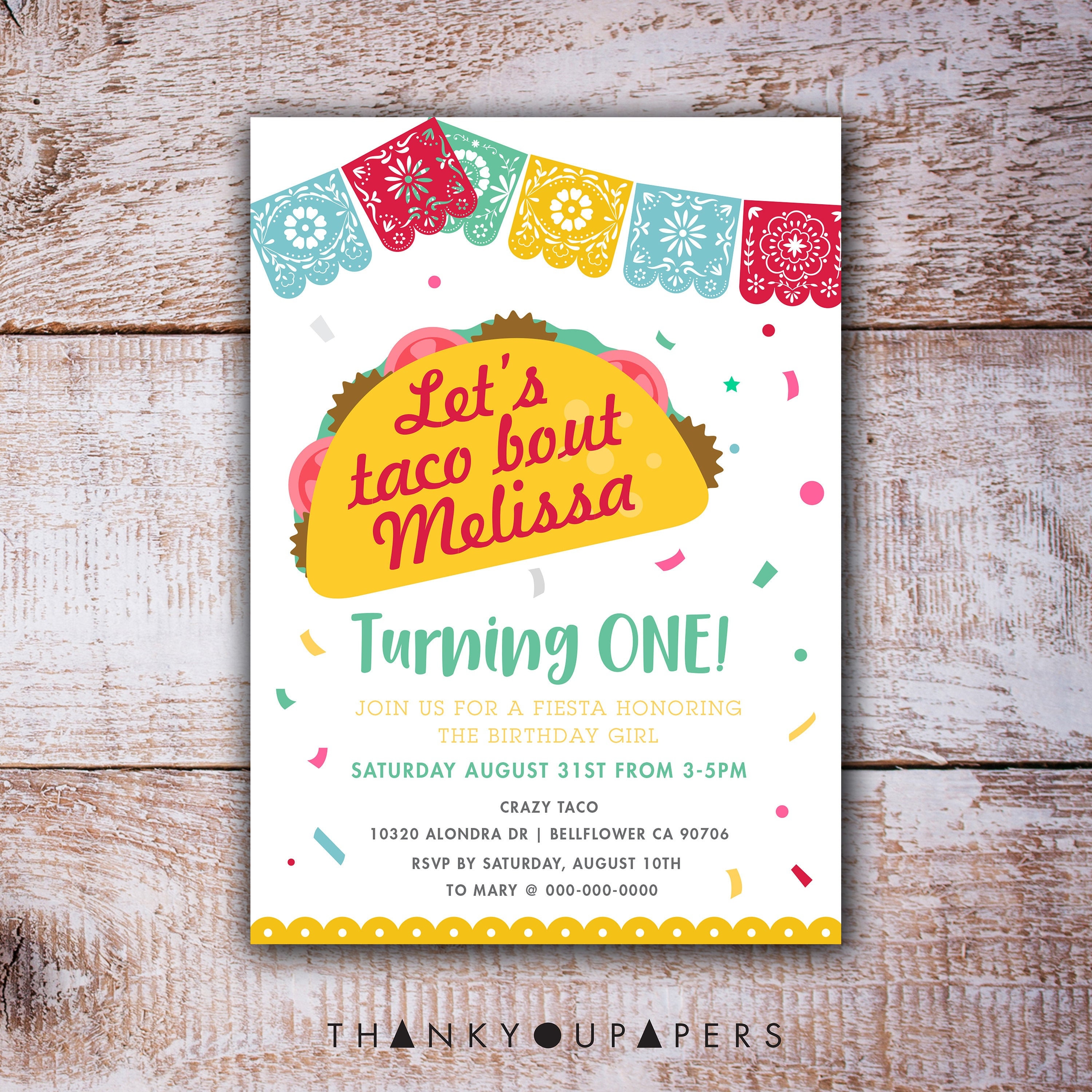 Let's Taco Bout Birthday Boy Girl Invitation First Birthday Invitation ...