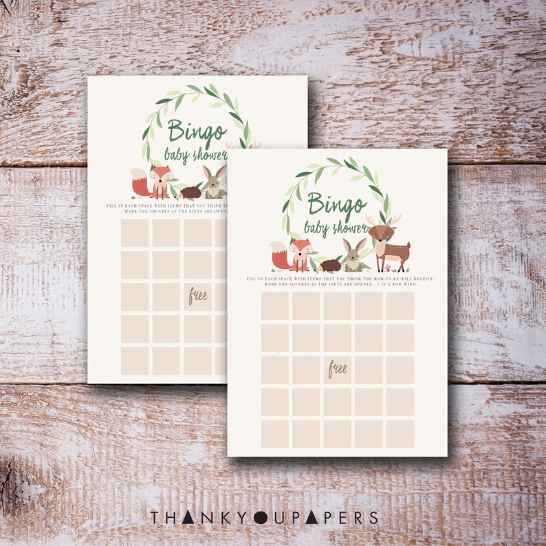 Baby Shower Bingo Game, Oh Baby Invite Woodland Animal Baby Shower ...