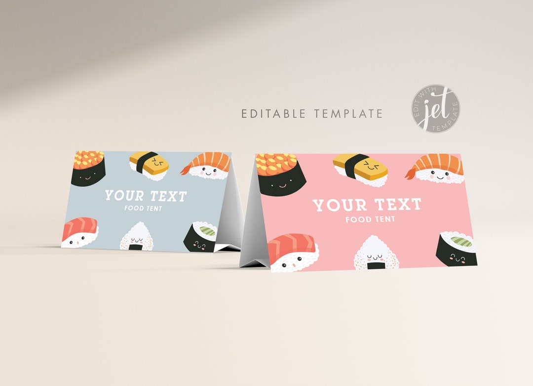 Sushi Party Name Label Tent. Sushi Blue Mint Pink Tan Neutral Wasabi ...