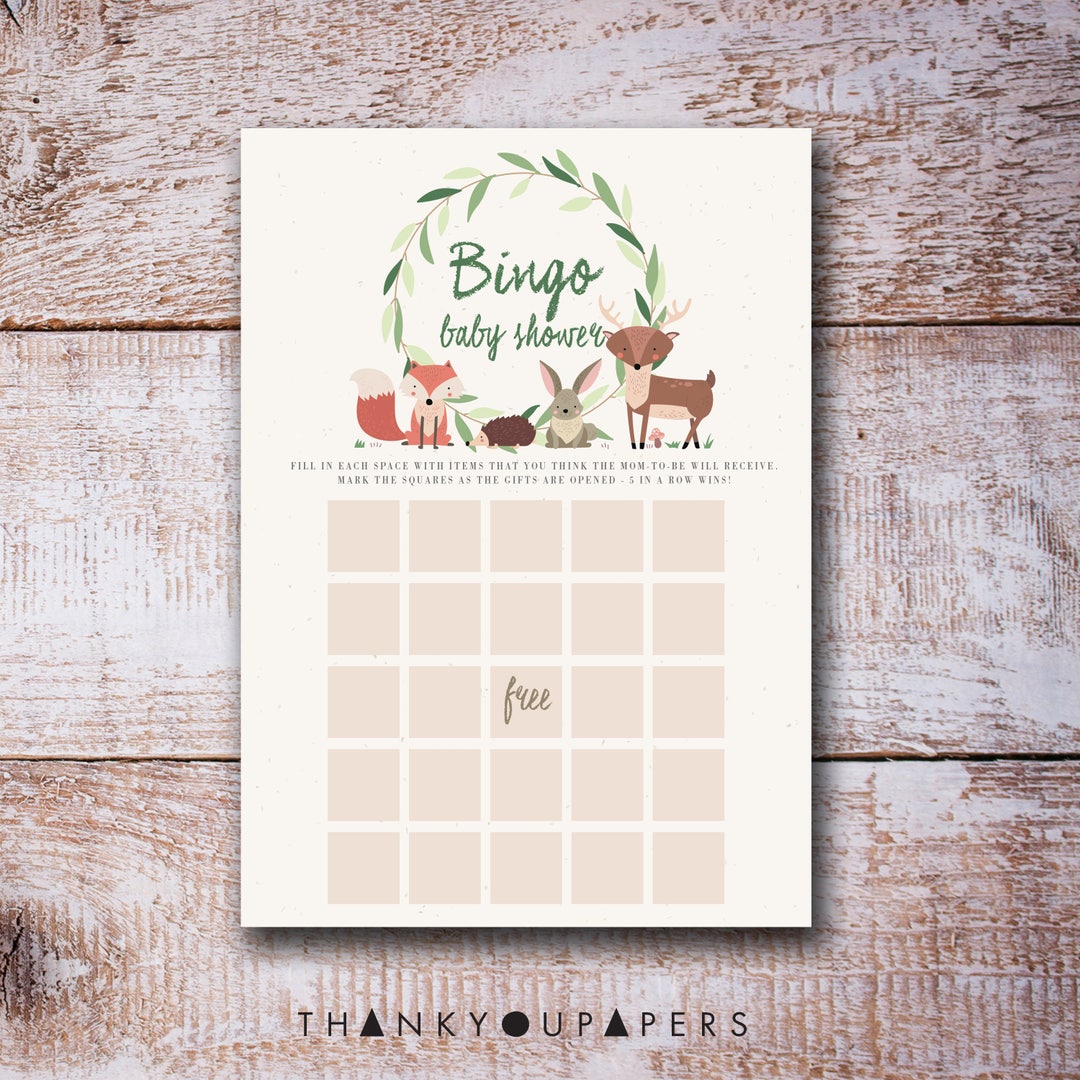 Baby Shower Bingo Game, Oh Baby Invite Woodland Animal Baby Shower ...