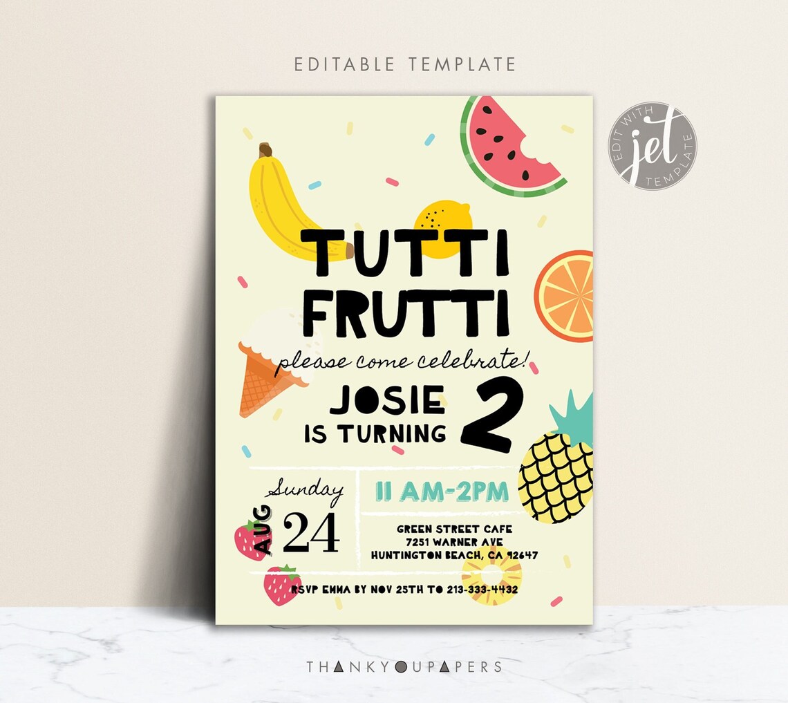 TUTTI FRUTTI BIRTHDAY Invitation, Summer Party, Summer Fruit Birthday ...