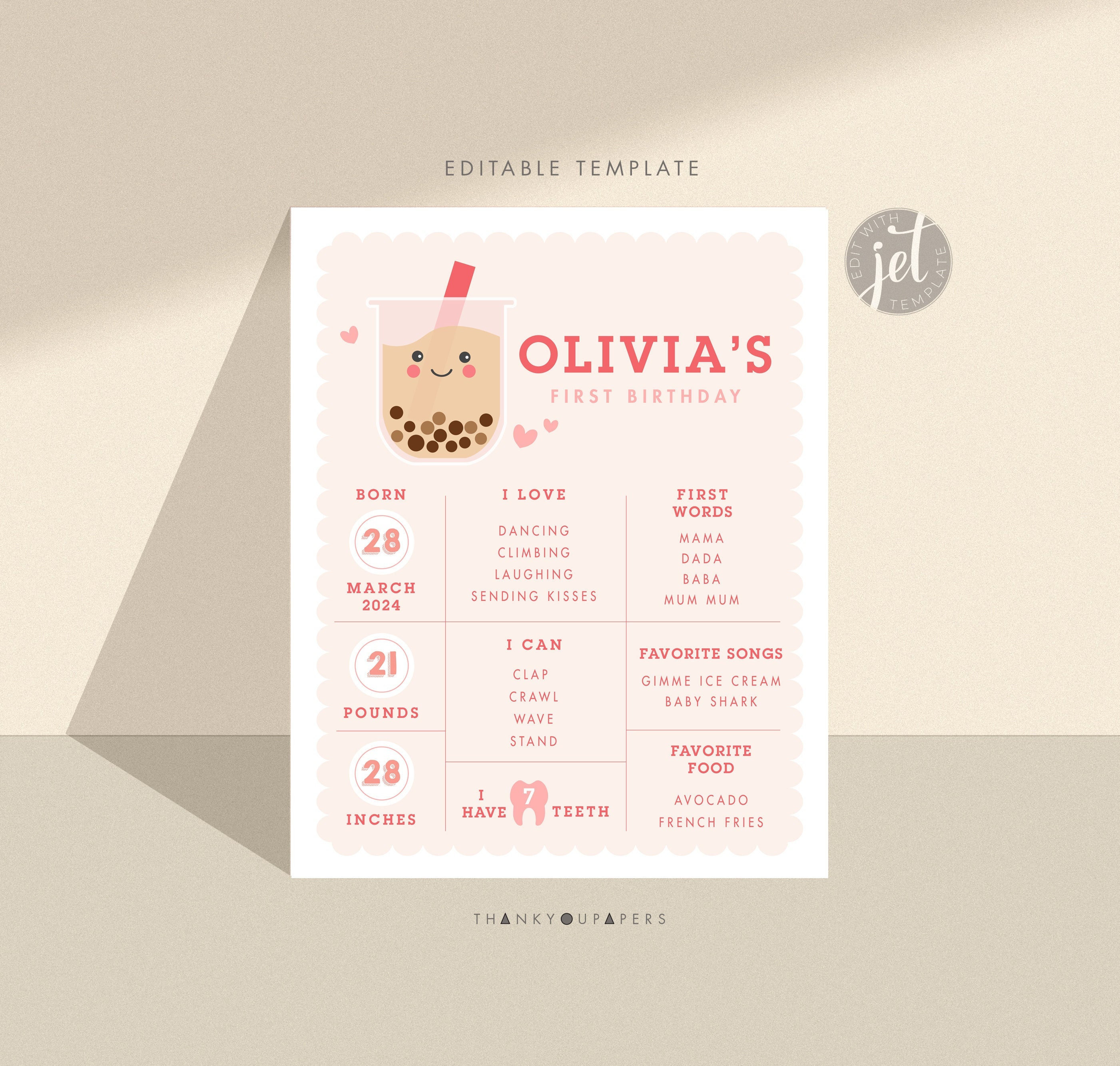 Boba Bubble Tea Tapioca Milk Party Pink Doljanchi Zhuazhou - Etsy