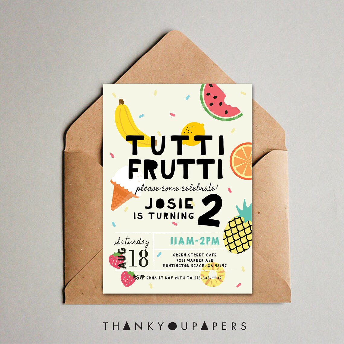 TUTTI FRUTTI BIRTHDAY Invitation, Summer Party, Summer Fruit Birthday ...