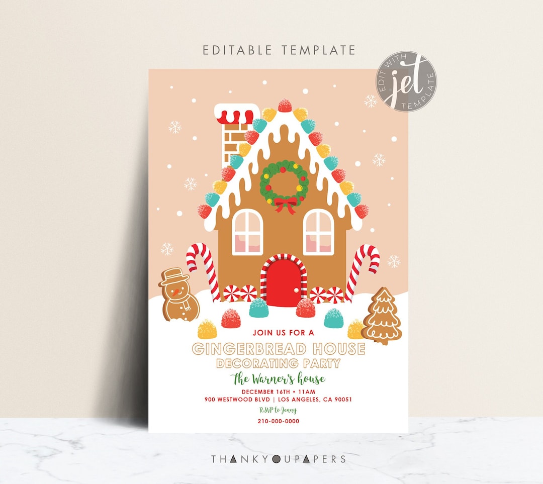 Gingerbread House Decorating Invitation, Gingerbread House Birthday ...