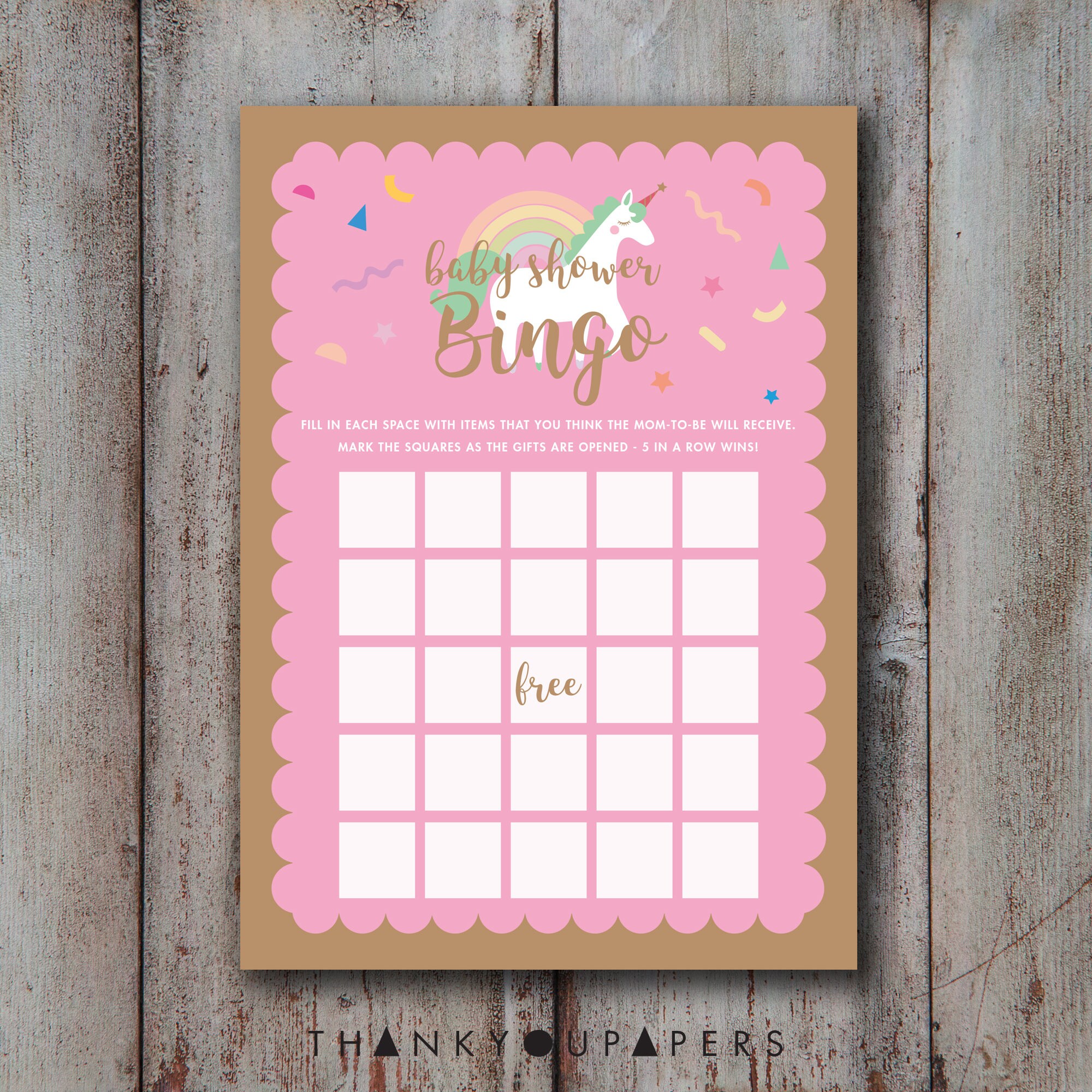 Unicorn Baby Shower bingo game Oh Baby Magical Rainbow Baby | Etsy