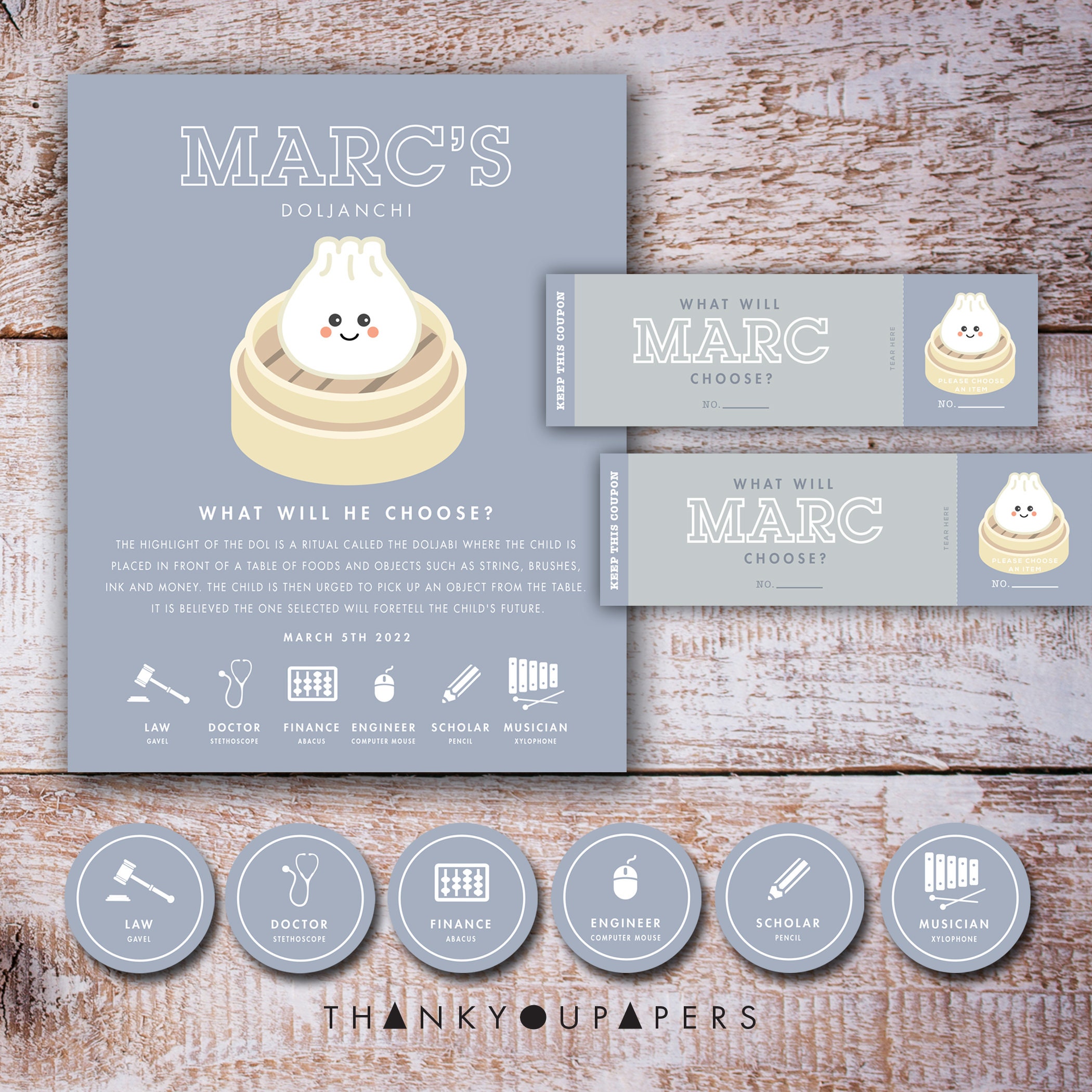 Doljabi Board Set: Korean First Birthday, Zhuazhou Theme (digital File ...