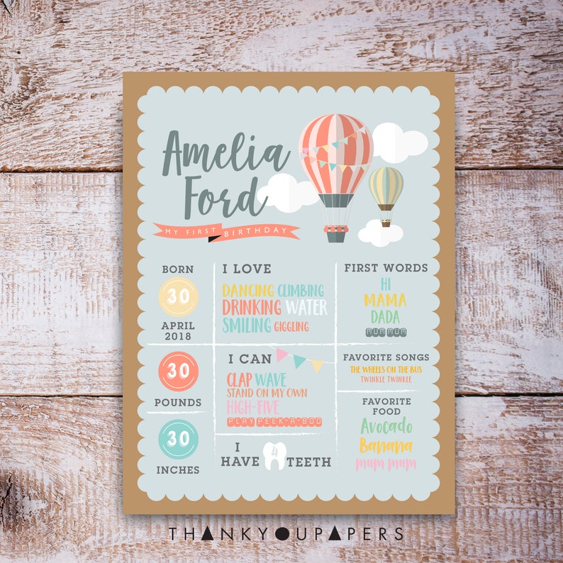 Hot Air Balloon Birthday Party Chalkboard Sign Poster 16x20 | Etsy