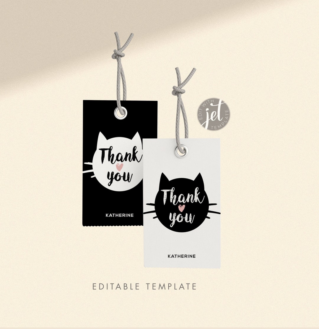 Cat Party Tags, Printable Cat Party Tags, Cat Birthday Thank You, Cat ...