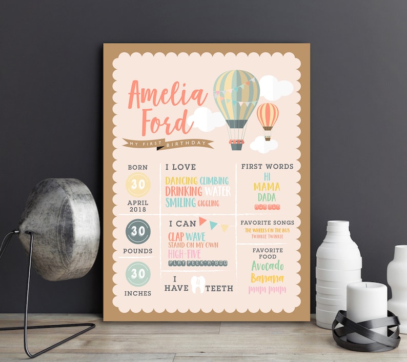 Hot Air Balloon Birthday Party Chalkboard Sign Poster 16x20 | Etsy