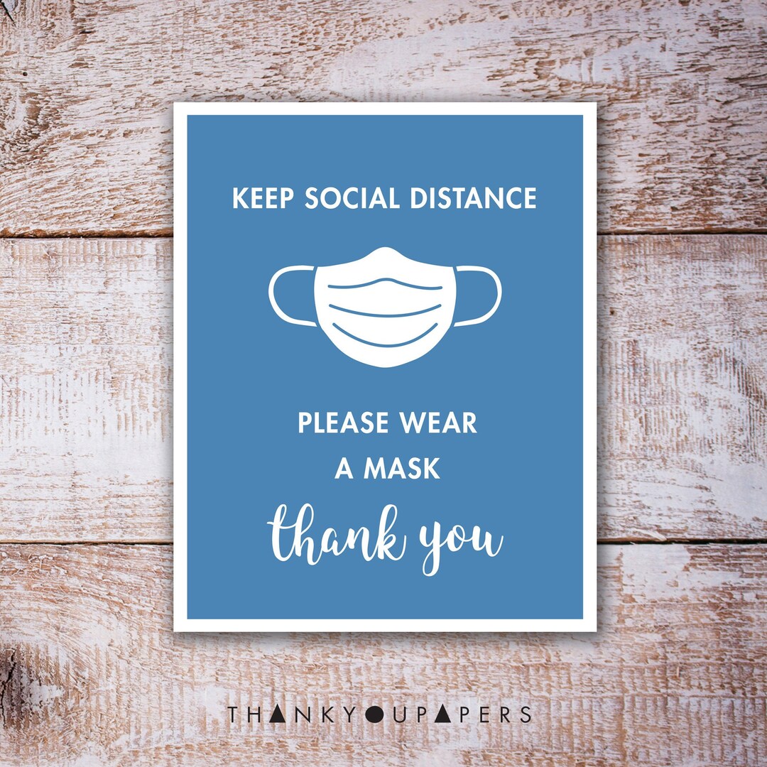 Please Wear a Mask Keep Social Distance Poster Printable, Business ...