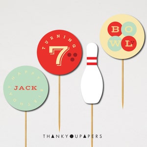 Retro Bowling Birthday Party Kit. Boy Birthday Invitation. Cupcake ...