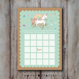 Unicorn Baby Shower Bingo Game, Oh Baby, Magical Rainbow Baby Shower ...