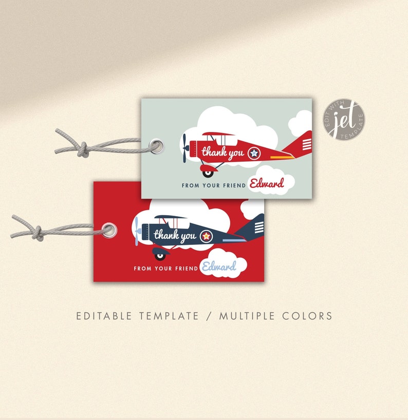 Airplane Tag Red Vintage Airplane Thank You Tag Birthday Party - Etsy