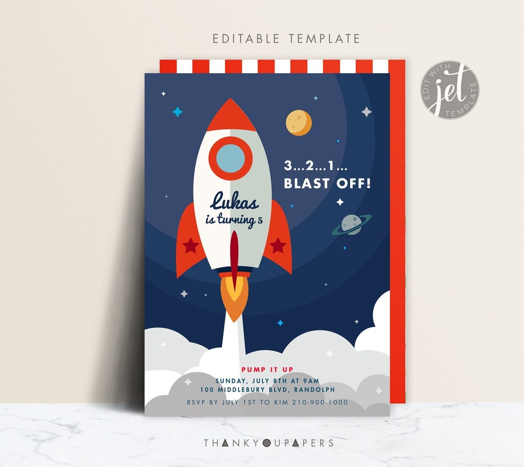 Rocket Invitation, Rocket Birthday Invitation, Rocket Party Invitation ...