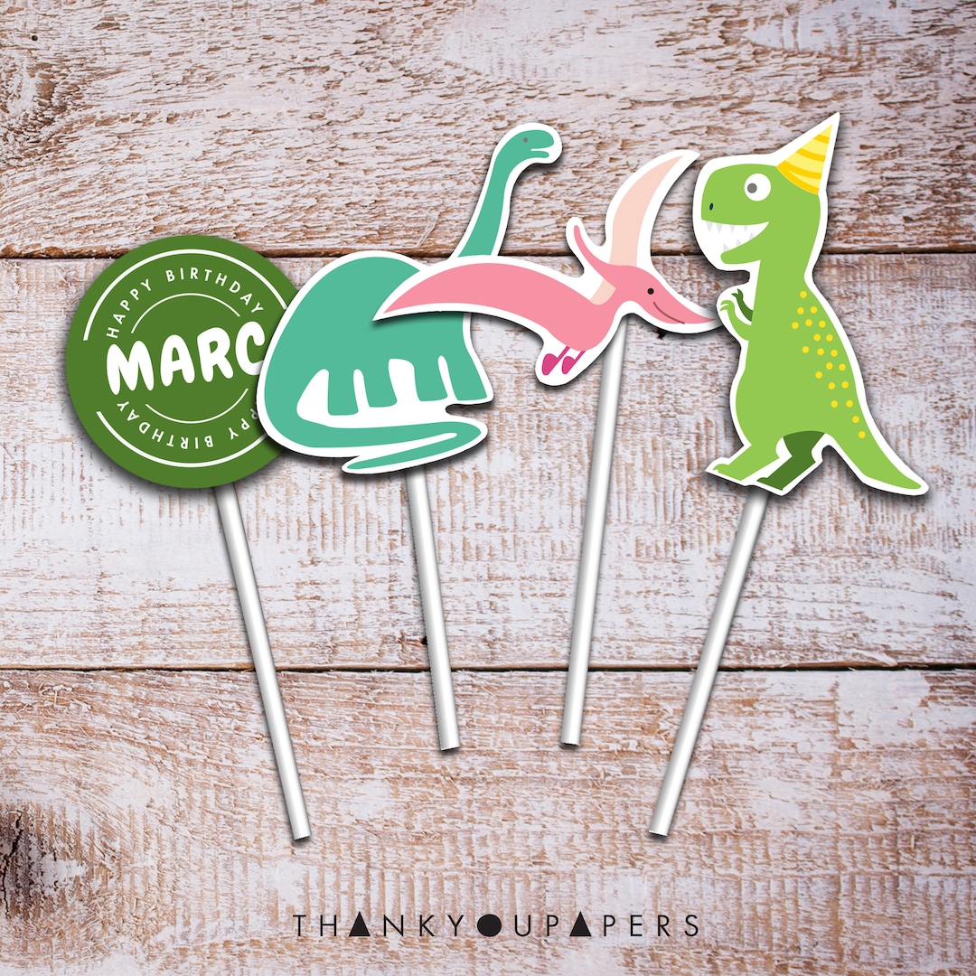 Dinosaur Cupcake Topper, Dinosaur Party, Airplane Birthday Party, Green ...