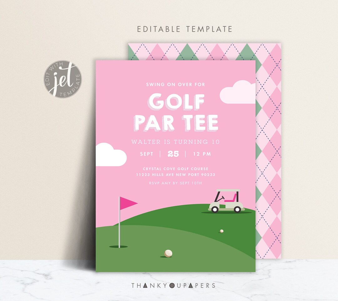 Girls Golf Birthday Invite Let's Golf Par-tee Golf Golfing Golf Ball ...