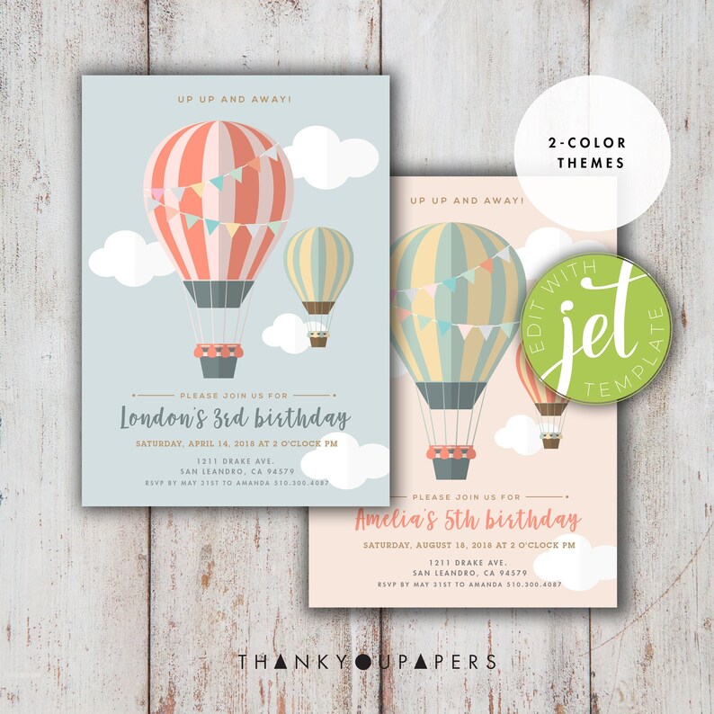 Hot Air Balloon Invitation Birthday Invitation Hot Air - Etsy
