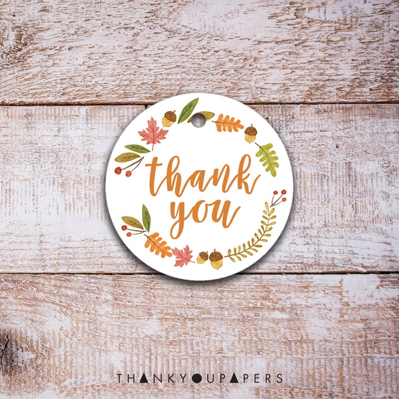 Fall Thank You Tag Printable Favor Tag Botanical Wreath Poka | Etsy