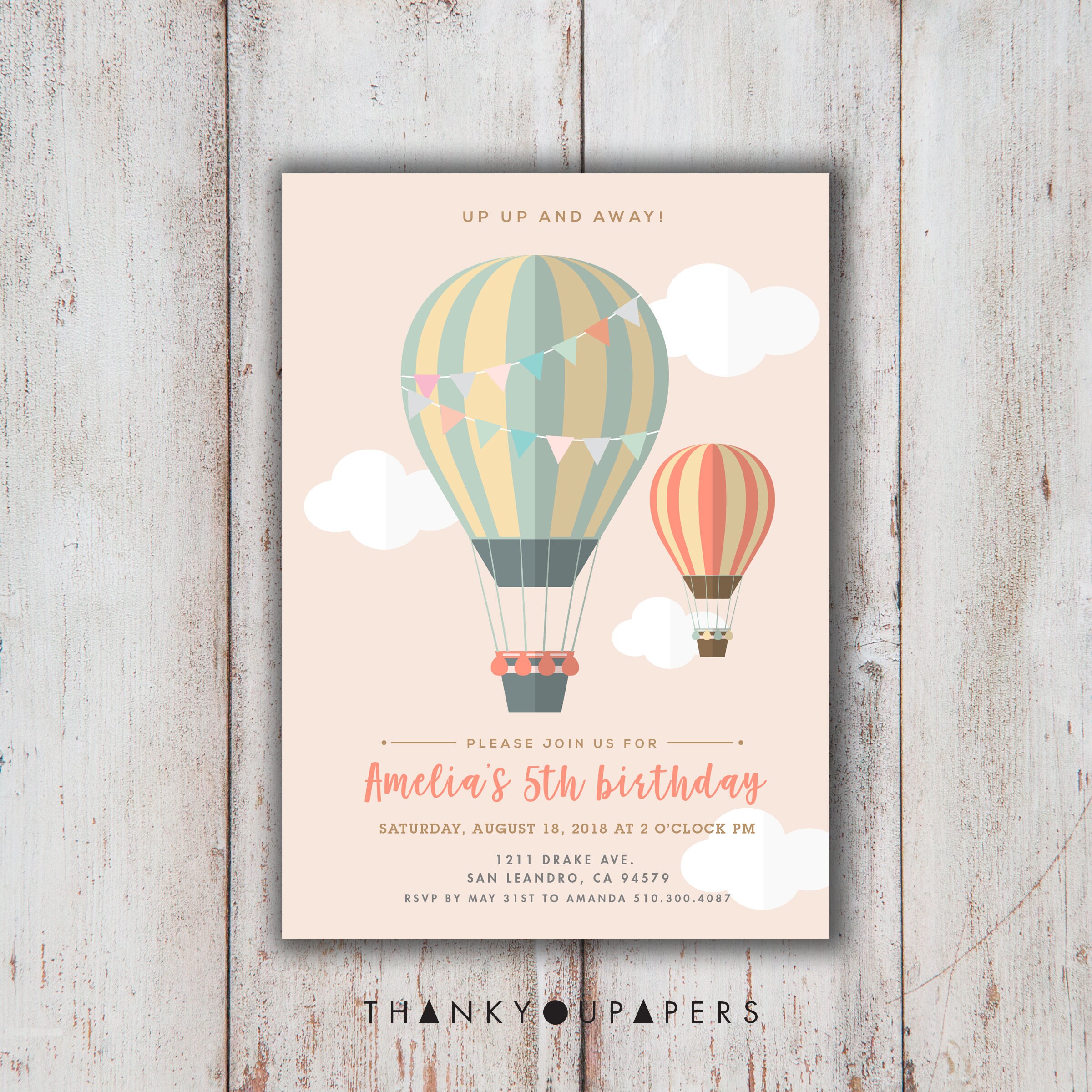 Hot Air Balloon Invitation Birthday Invitation Hot Air - Etsy