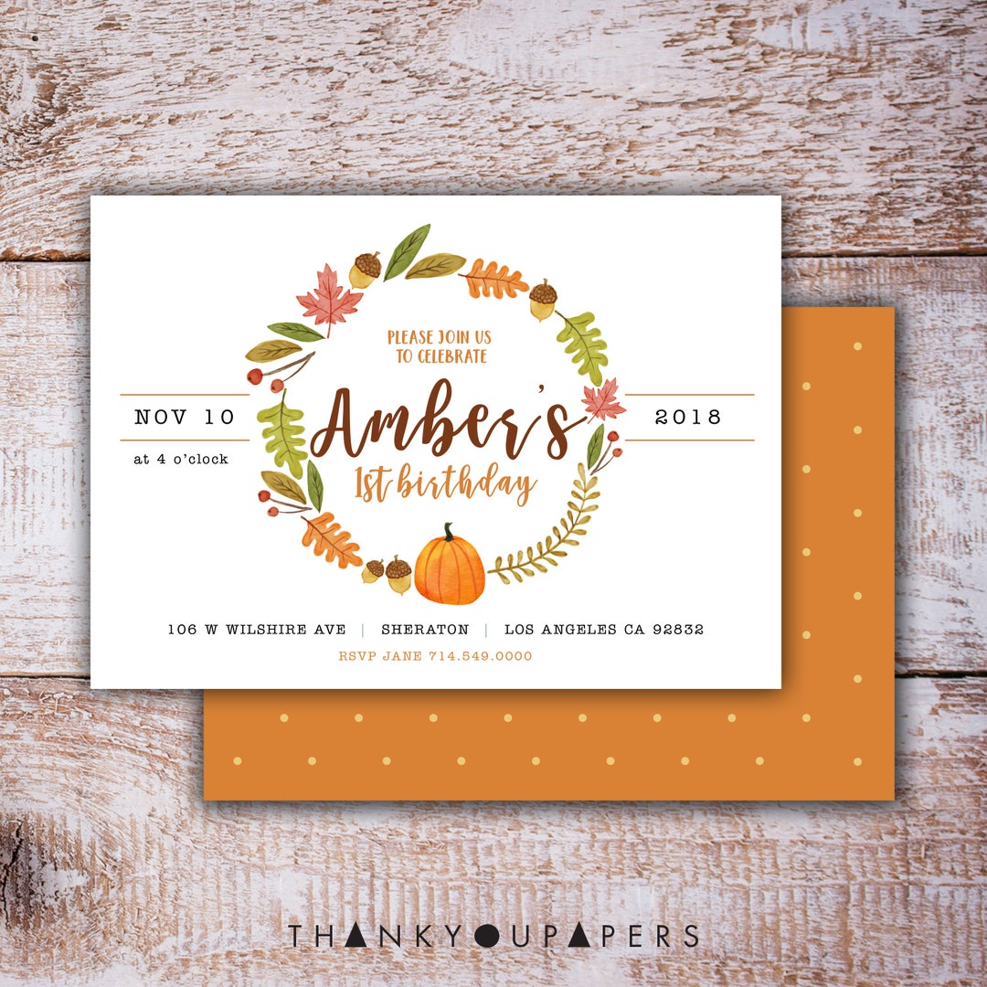 Fall Wreath Leaves Birthday Pumpkin Invitation Doljanchi Invitation ...