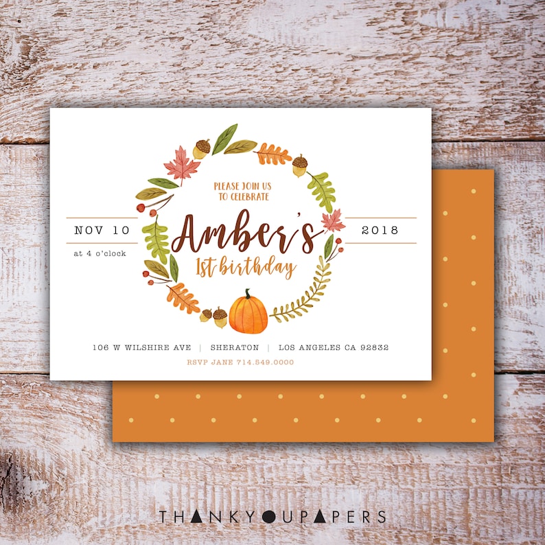 Fall Wreath Leaves Birthday Pumpkin Invitation Doljanchi Invitation ...