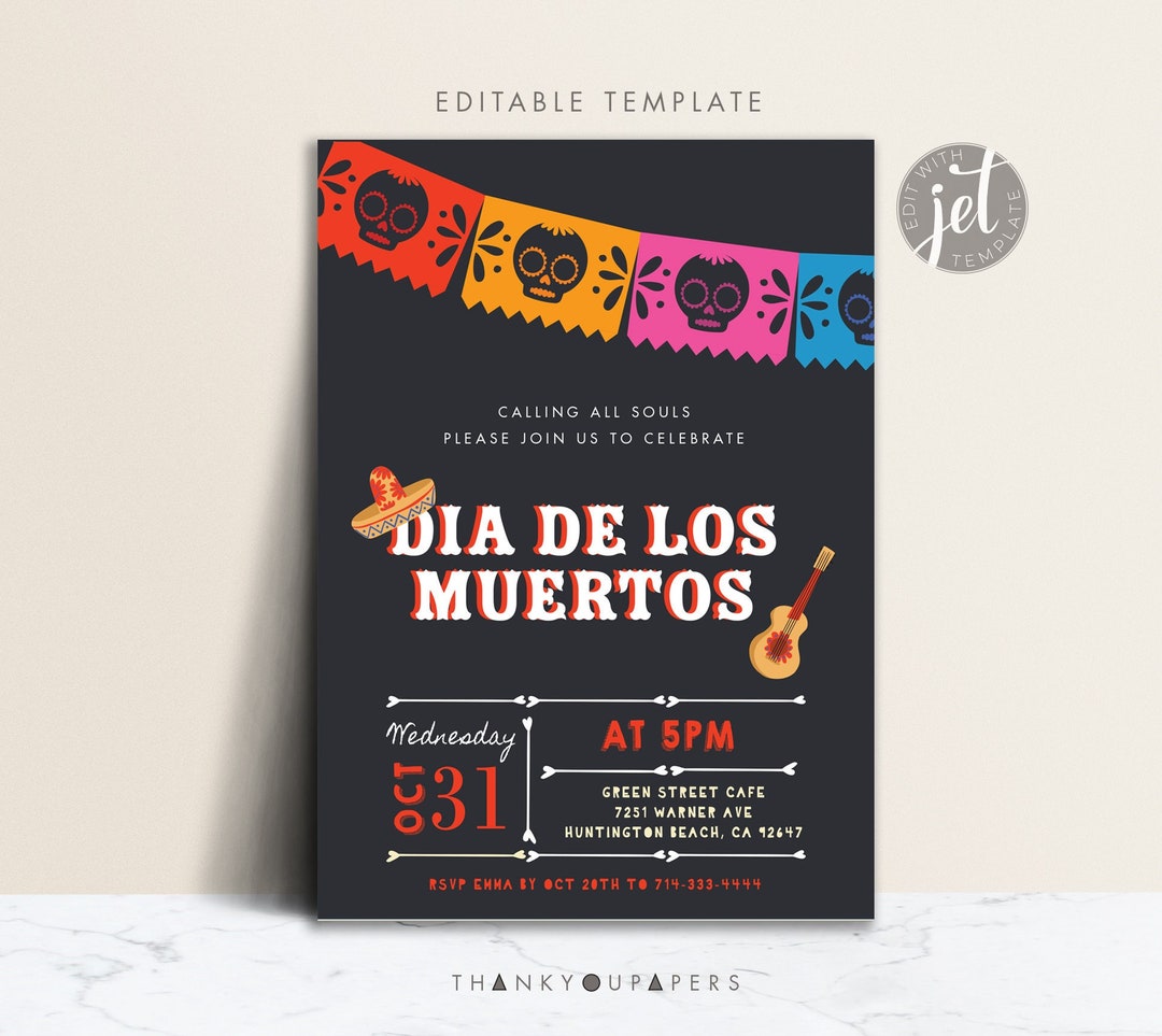 Day of the Dead Halloween Dia De Los Muertos Invitation Halloween ...