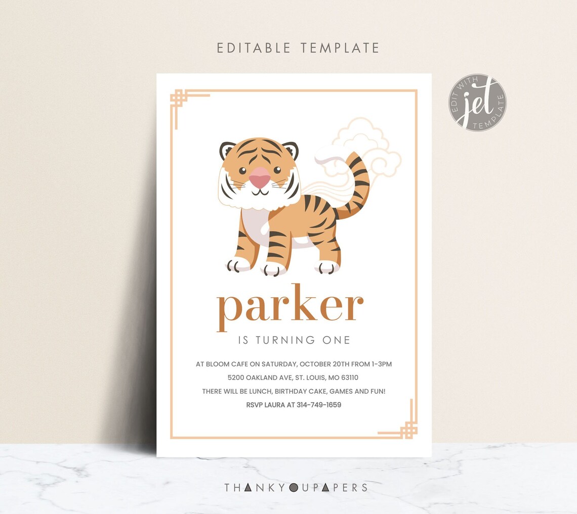 Korean Tiger First Birthday Invitation: Doljanchi Zhuazhou (digital ...
