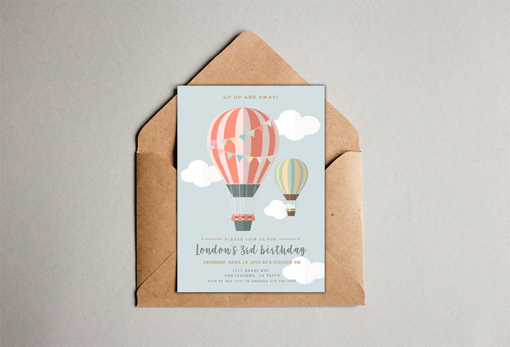 Hot Air Balloon Invitation Birthday Invitation Hot Air | Etsy