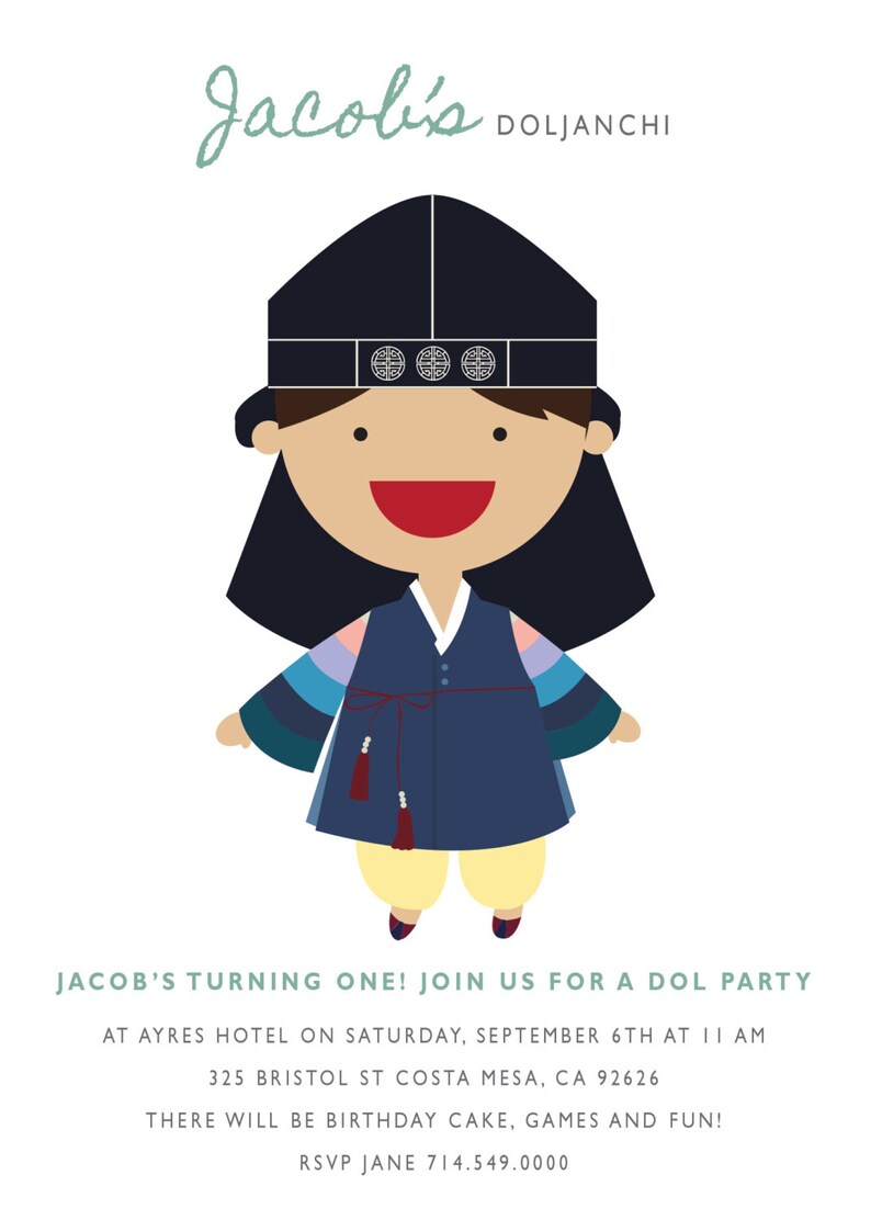 Korean First Birthday Invitation Custom Boys Korean Dol | Etsy
