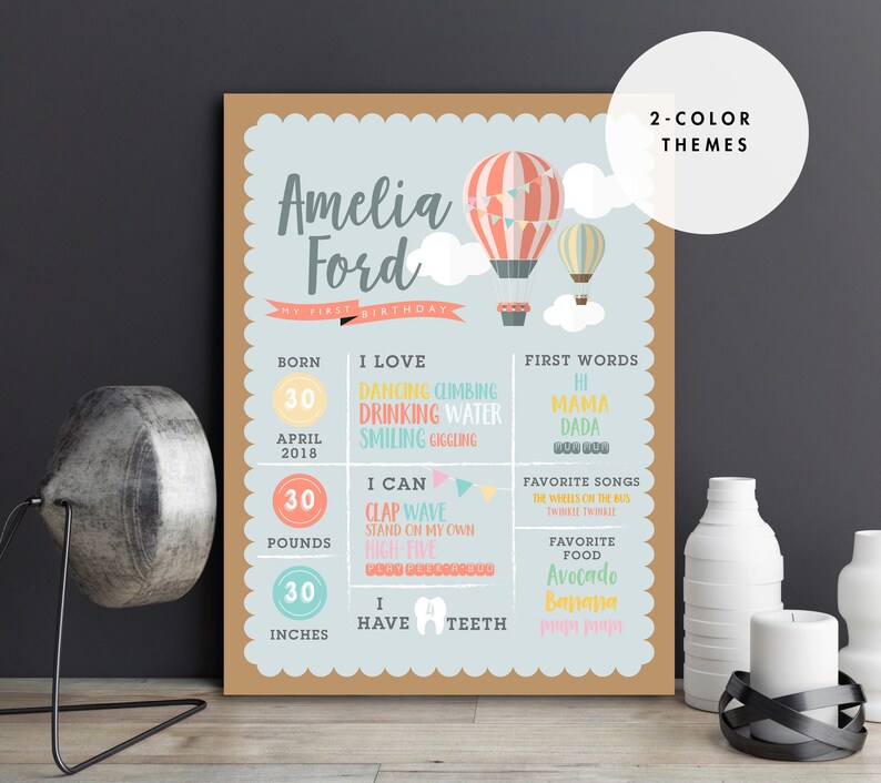 Hot Air Balloon Birthday Party Chalkboard Sign Poster 16x20 | Etsy