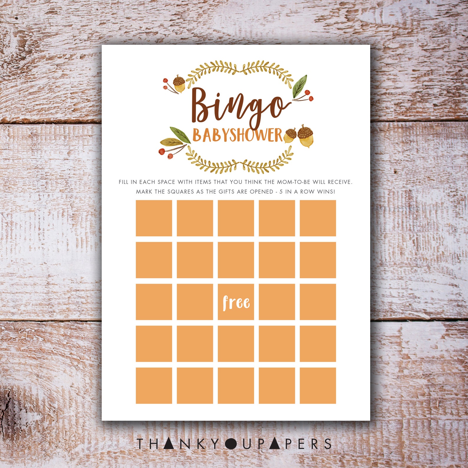 Baby Shower Game Fall Wreath Baby Shower Bingo Game Watercolor | Etsy